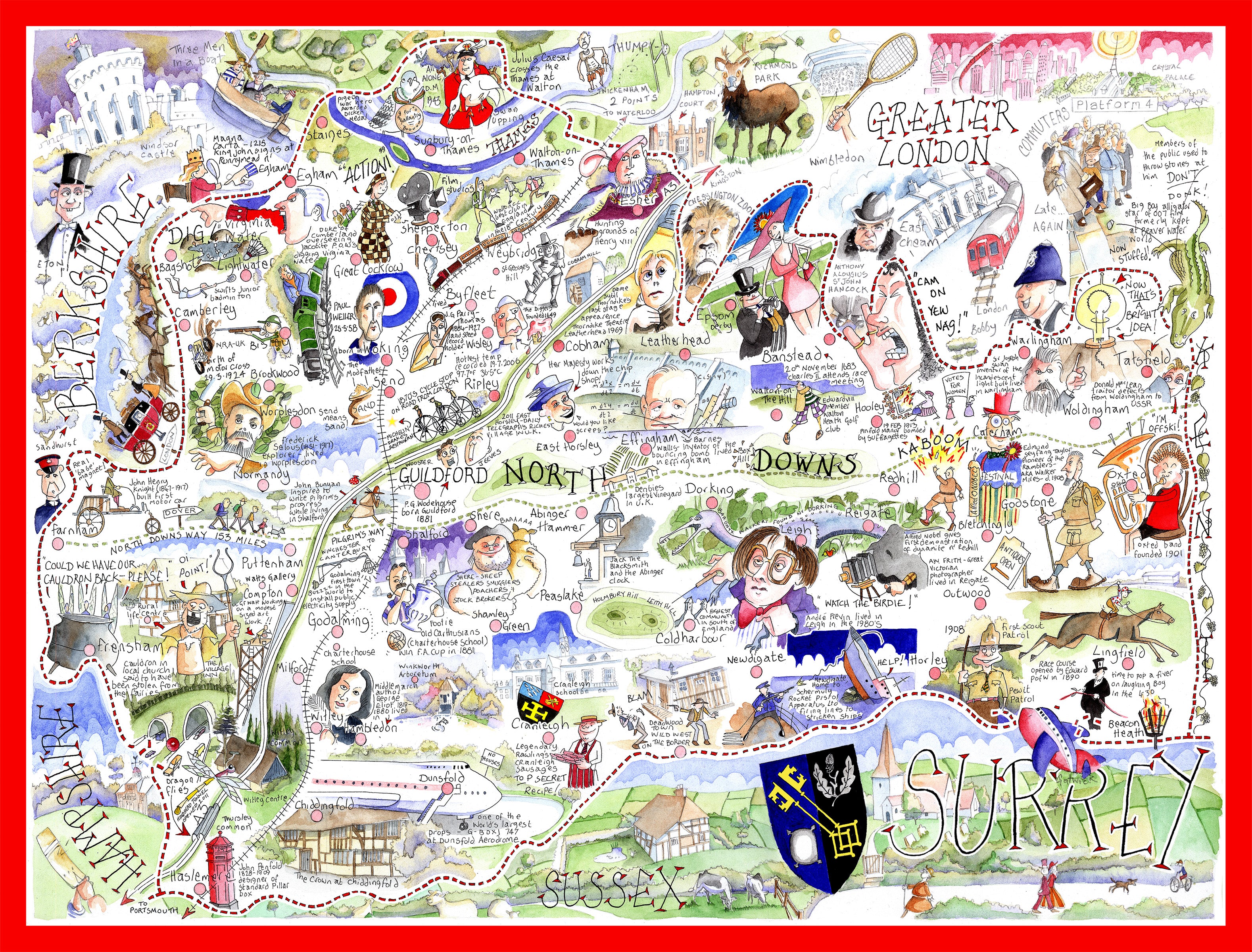 Map of Surrey - Tim Bulmer 1000 Piece Jigsaw Puzzle – All Jigsaw Puzzles