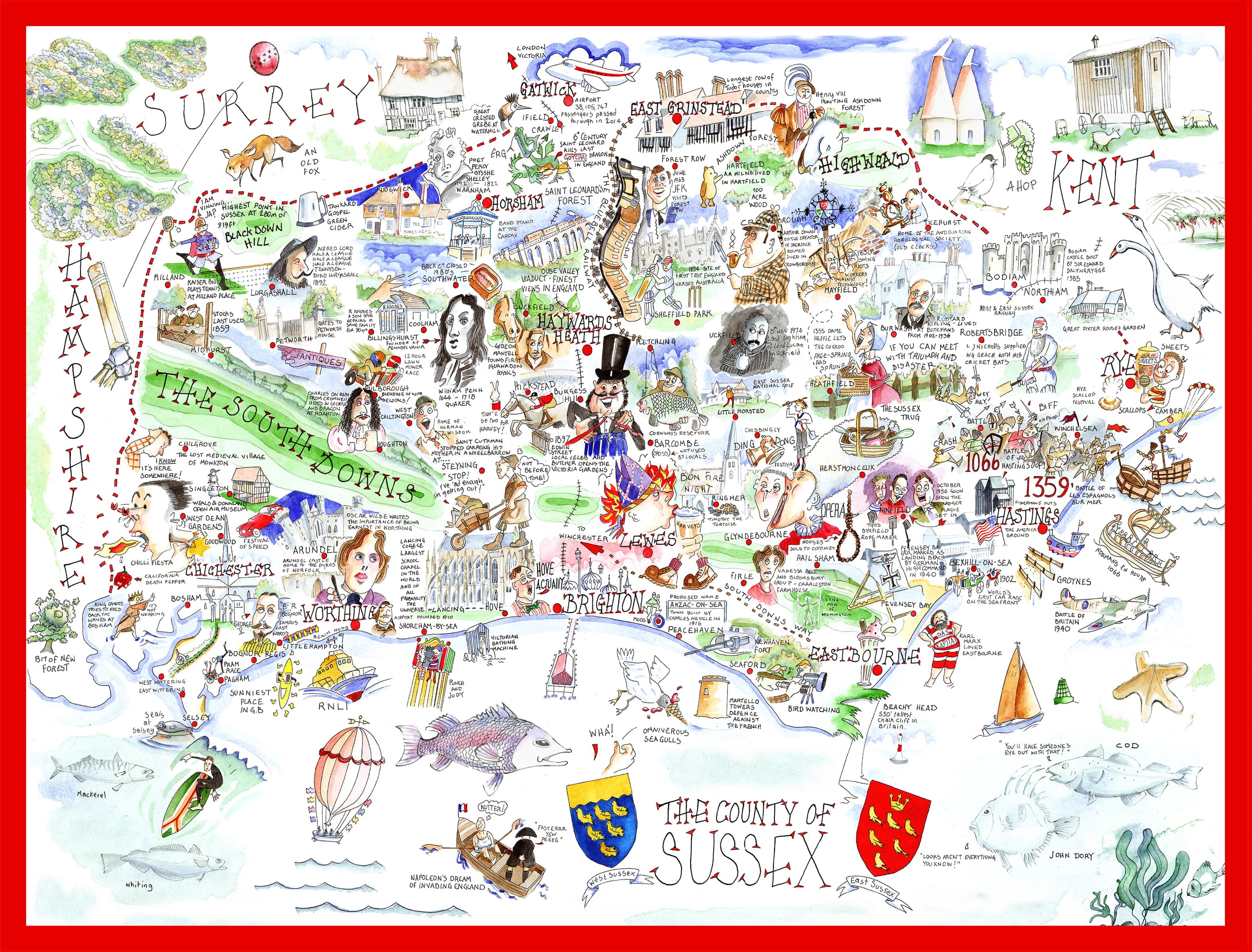 Map of Sussex - Tim Bulmer 1000 Piece Jigsaw Puzzle – All Jigsaw Puzzles