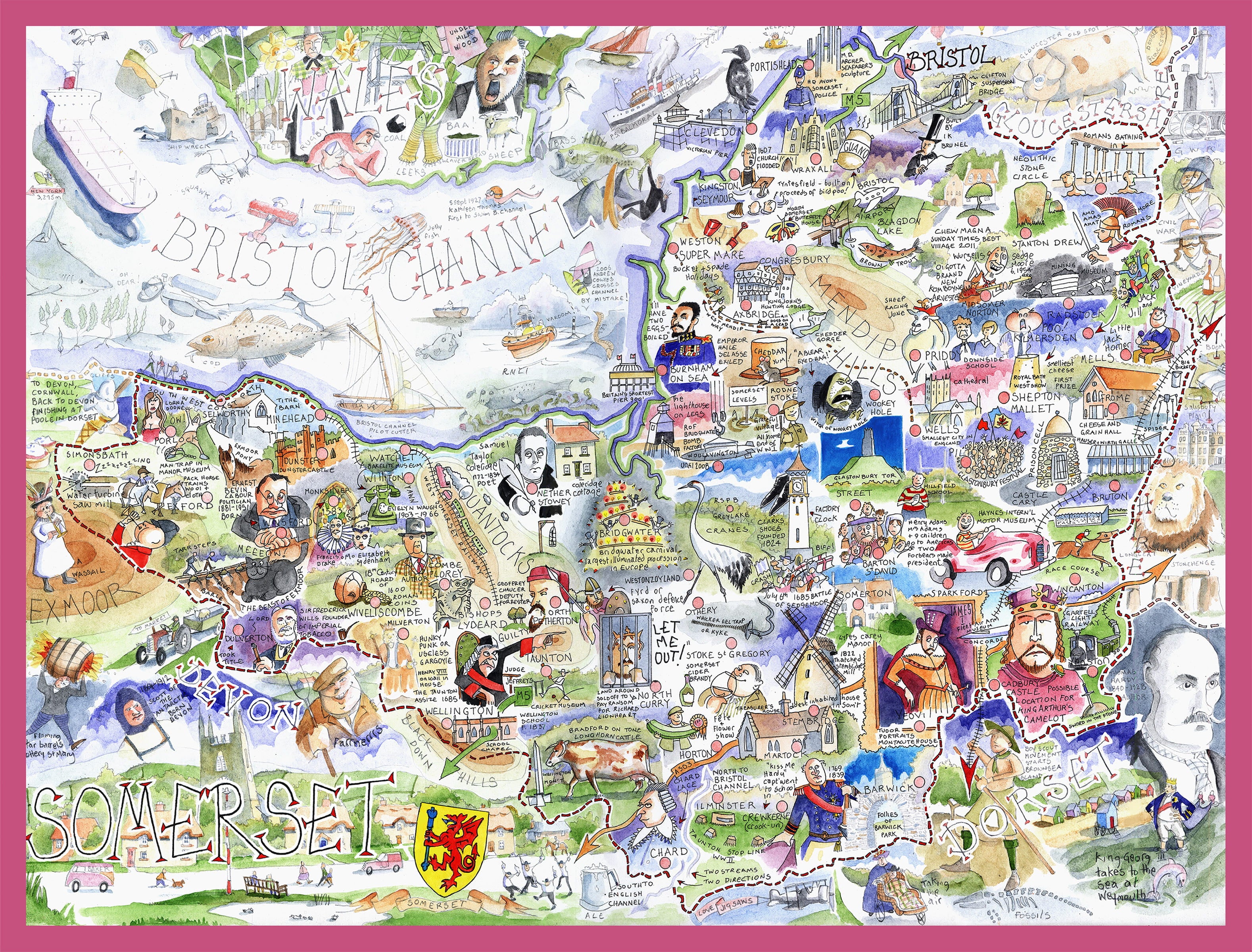Map of Somerset - Tim Bulmer 1000 Piece Jigsaw Puzzle – All Jigsaw Puzzles
