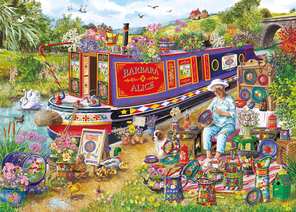 Canal Boat Blooms 1000 Piece Jigsaw Puzzle – All Jigsaw Puzzles