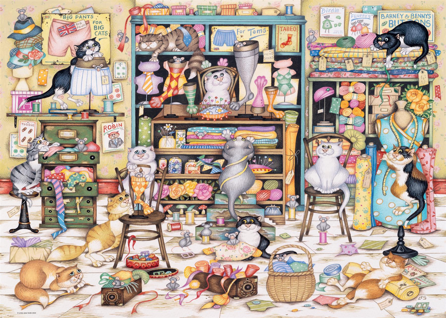 Mrs Hardwick's Haberdashery Crazy Cats 1000 Piece Jigsaw Puzzle – All ...