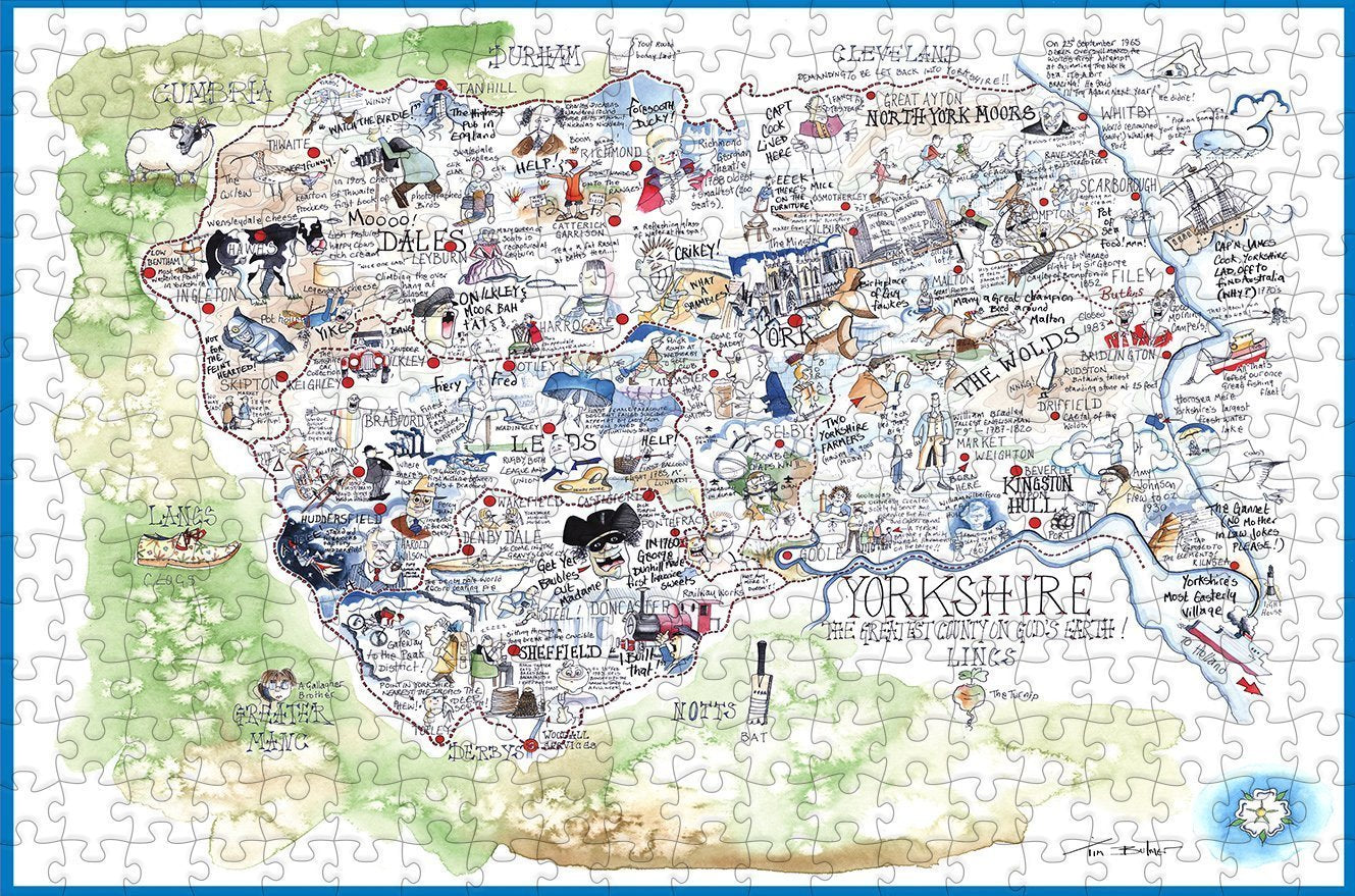 Map of Yorkshire - Tim Bulmer - 300 Piece Wooden Jigsaw Puzzle – All ...